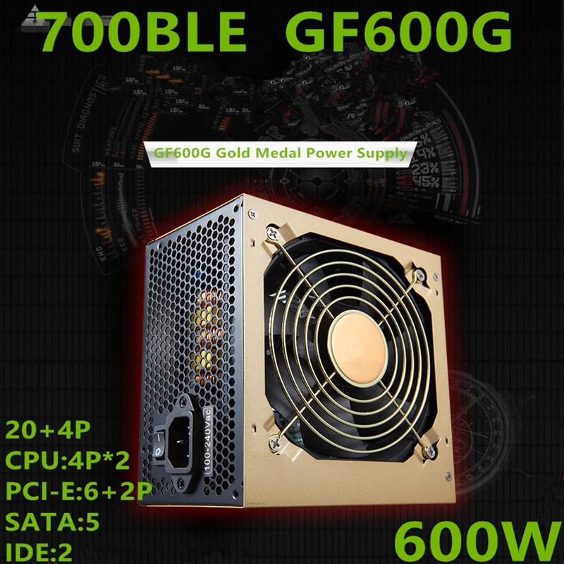 Original PC PSU For Golden Field Brand Ative RTX2080 Silence Rated 600W Peak 700W Switching ...