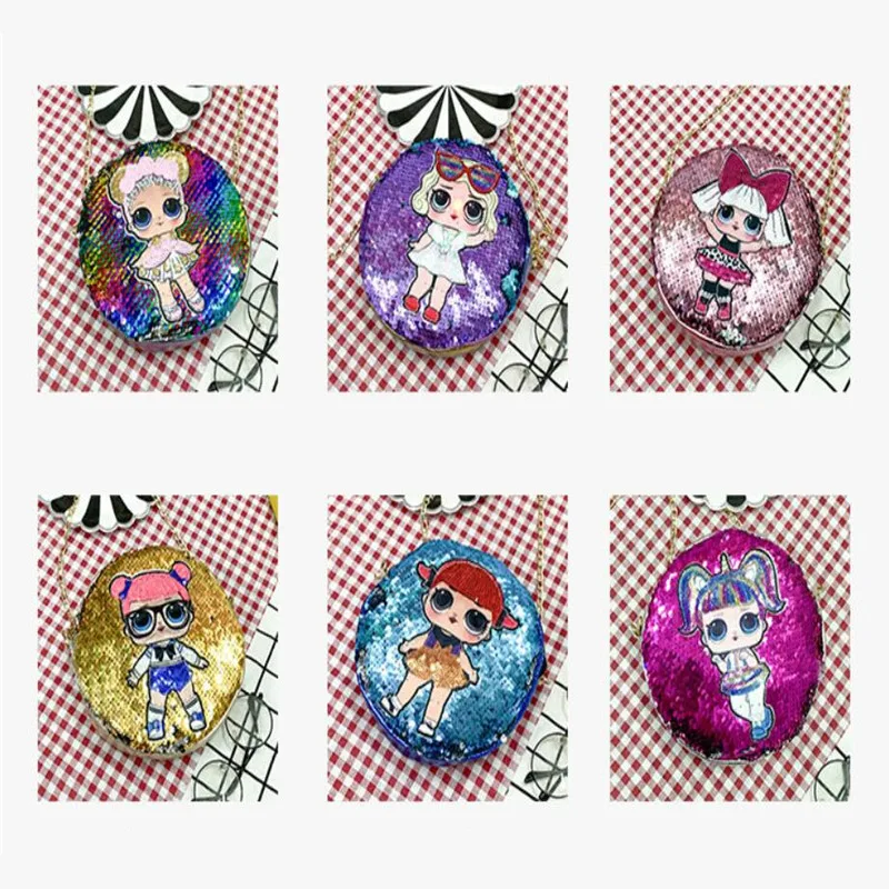 Cute Sequin Look LoL Dolls Pattern Backpack Coin Purse Mobile Phone Bag ...