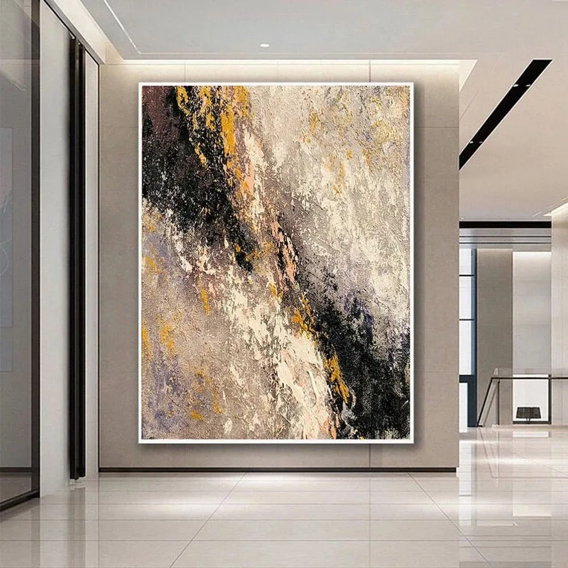 Lienzo grande hecho a mano, Arte abstracto Beige, lienzo de Arte Negro, arte contemporáneo ...