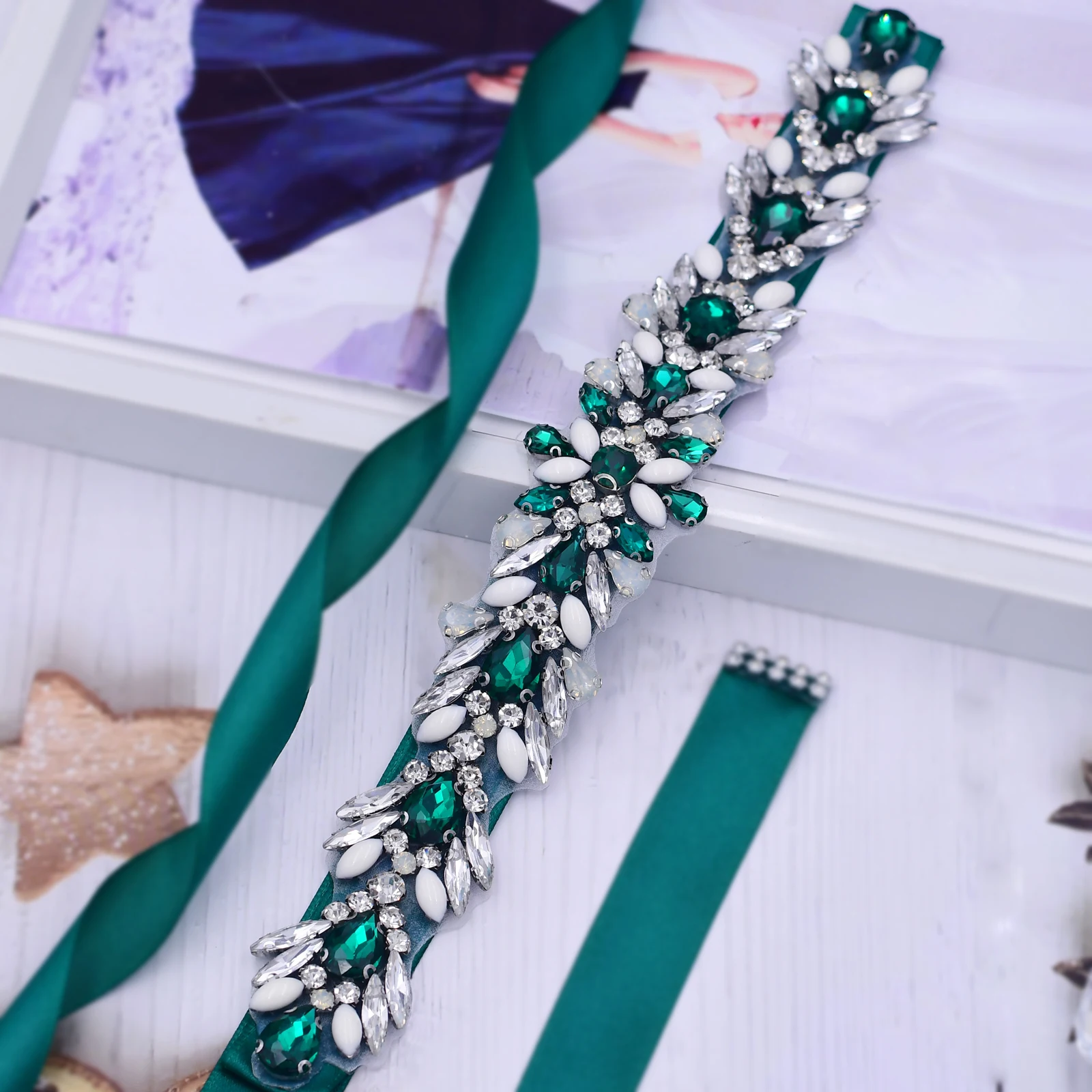 Shinny Green Rhinestone Dress Belt Wedding Belts for Women Jewel Belt ...