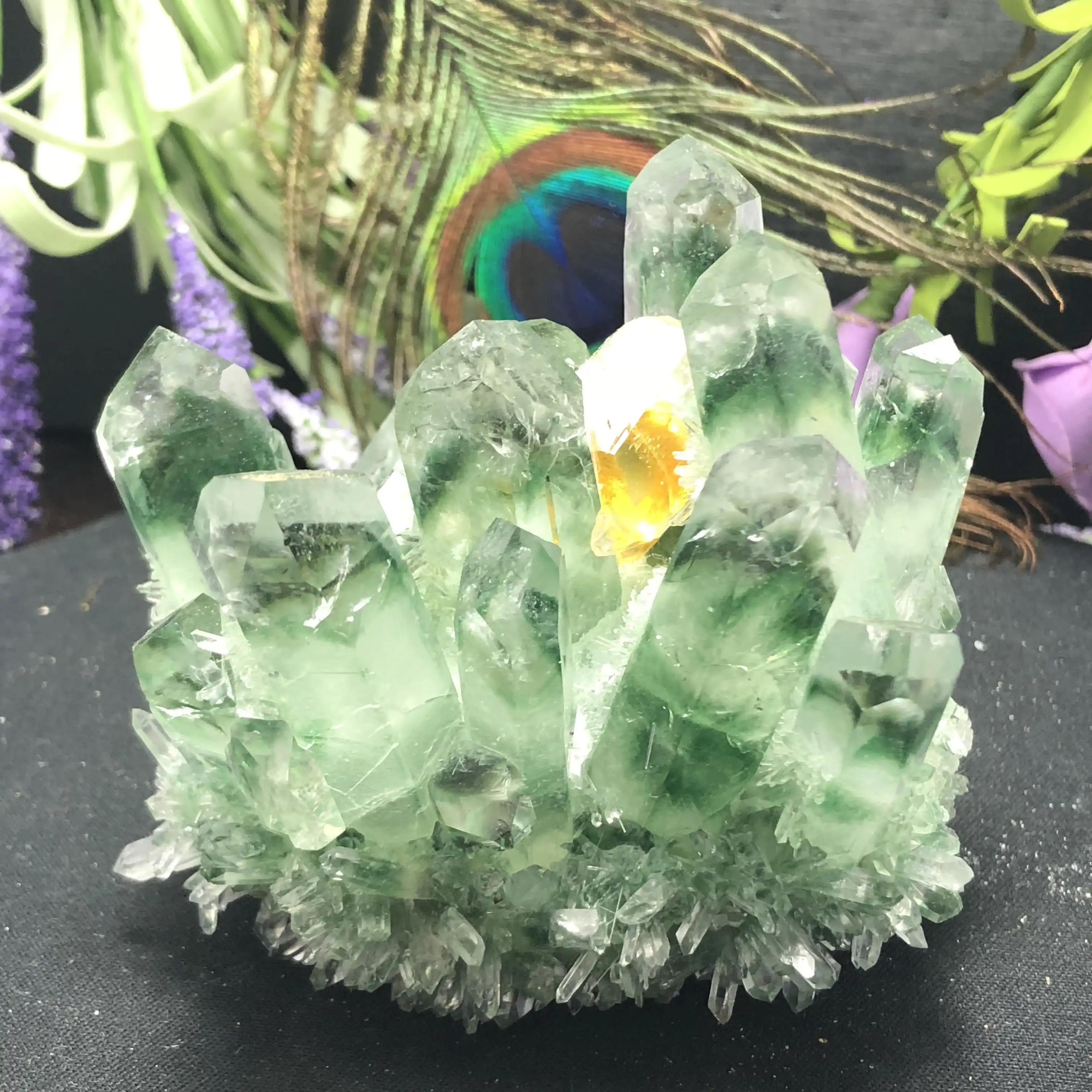 DHXYZB Natural Green Ghost Phantom Quartz Crystal Cluster rock stones ...