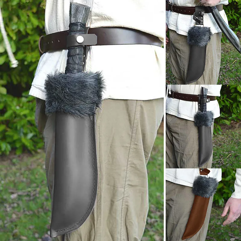 Medieval Viking Dagger Scabbard Leather Knife Protector Bag With Fur ...