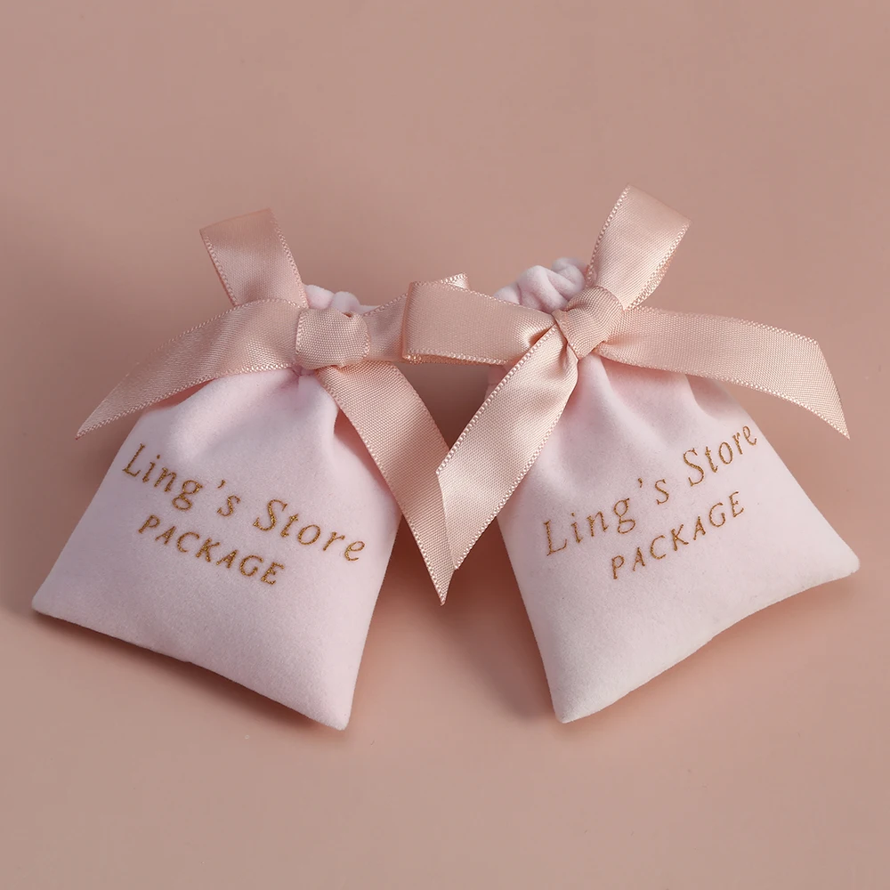 100Pcs Jewelry Velvet Bag With Ribbon Gift Pouches Wedding Candy Gift ...