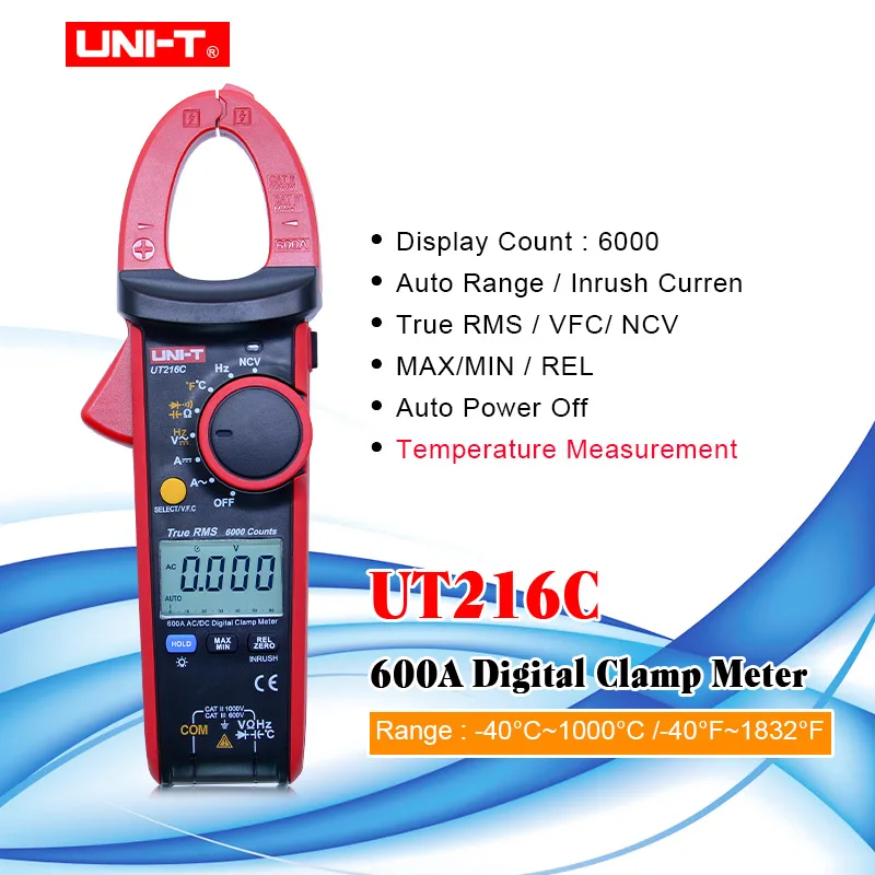 UNI T UT216C 600A True RMS Digital Clamp Meters Auto Range w/Frequency Capacitance Temperature ...