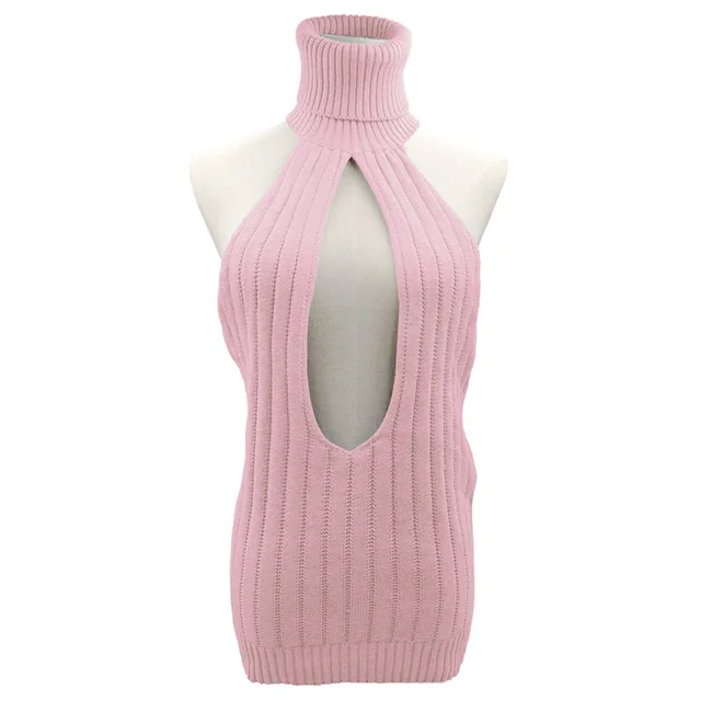 2021 Fashion Sexy Women Backless Virgin Killer Sweater Turtleneck Open ...