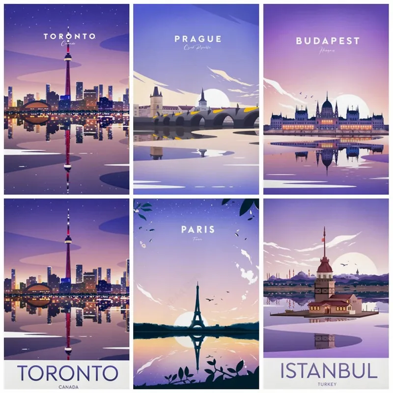 Paris-Budapest-Travel-Canvas-Painting-Toronto-City-Night-View-Poster ...