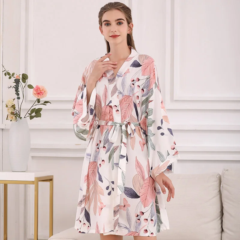 2022 Spring & Summer New Ladies Silk Satin Sleep Robe Kinomo Style ...