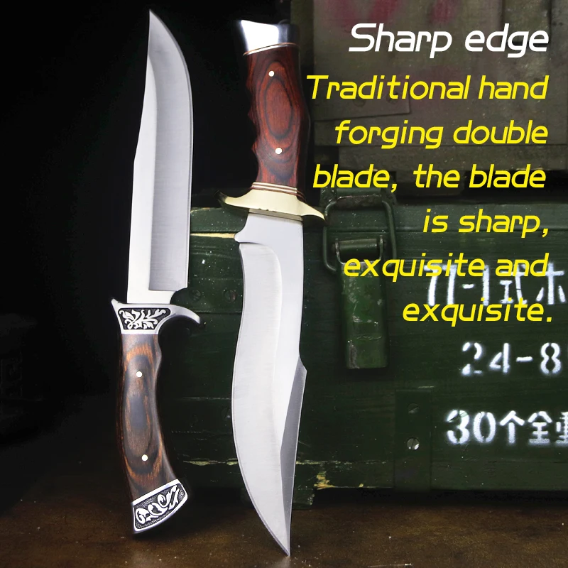 Color wood handle thickened upgraded version outdoor hunting straight ...