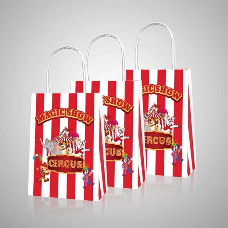 6PCS Circus White Red Strpe Paper Bags With Handle Candy Kids Carnival ...