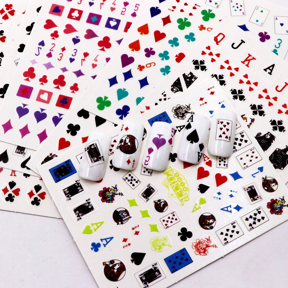 10/1 Pcs/Set Poker Sticker Decals Playing Cards Flower Adhesive Nail ...