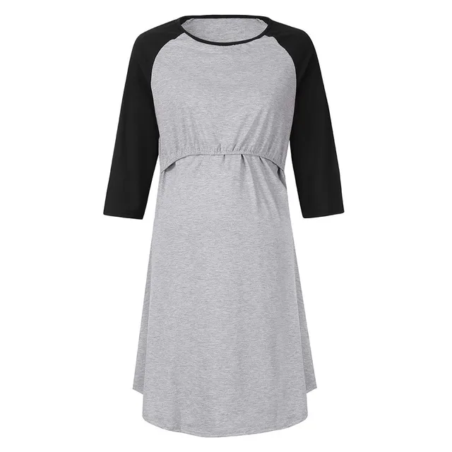 New Maternity Raglan Sleeves Stitching Breastfeeding Big Swing Long Sleeve Pregnant Women Dress ...