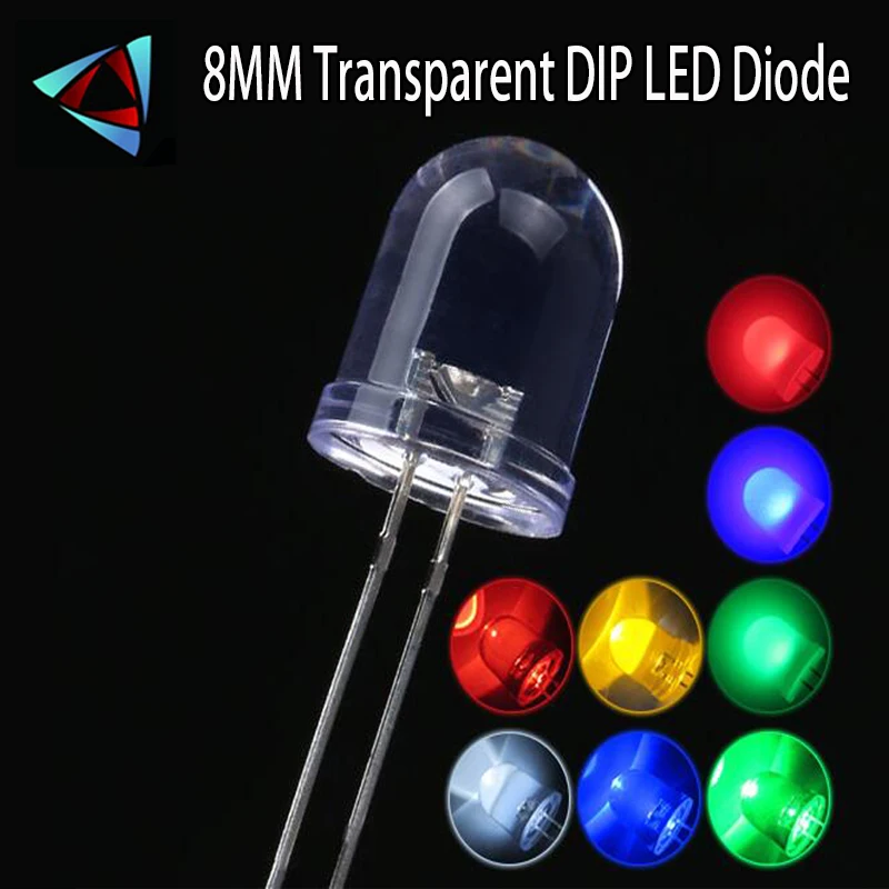 20Pcs 8MM LED Diode Kit 3V Set Light Emitting White Green Red Blue ...