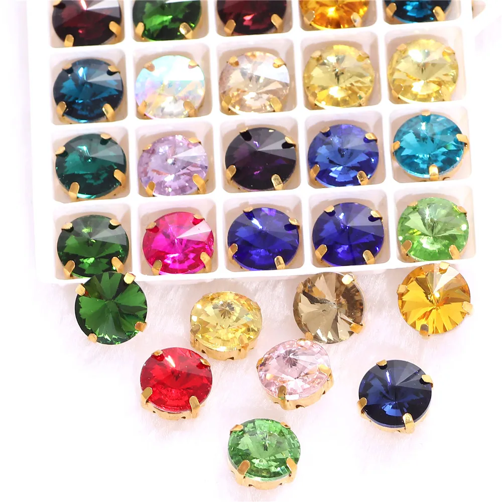 Round-Rivoli-Sew-On-Rhinestones-Crystal-Glass-With-Gold-Claw-sew-on ...