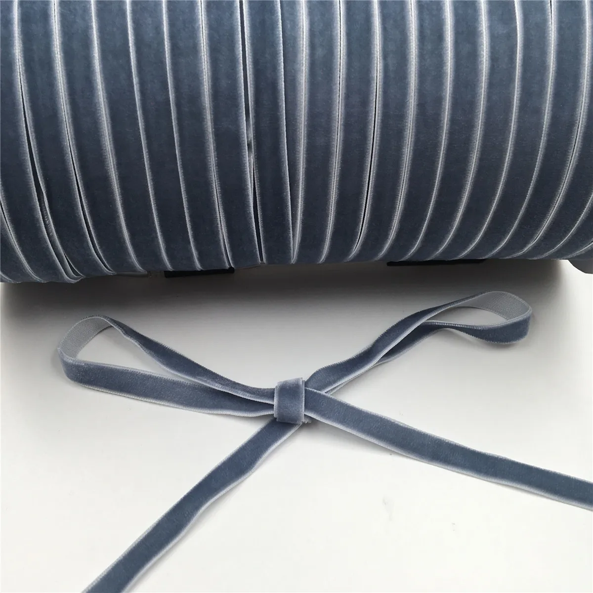 9MM-5Yards-Haze-Blue-Single-Face-Nylon-Velvet-Ribbon-None-Stretch ...