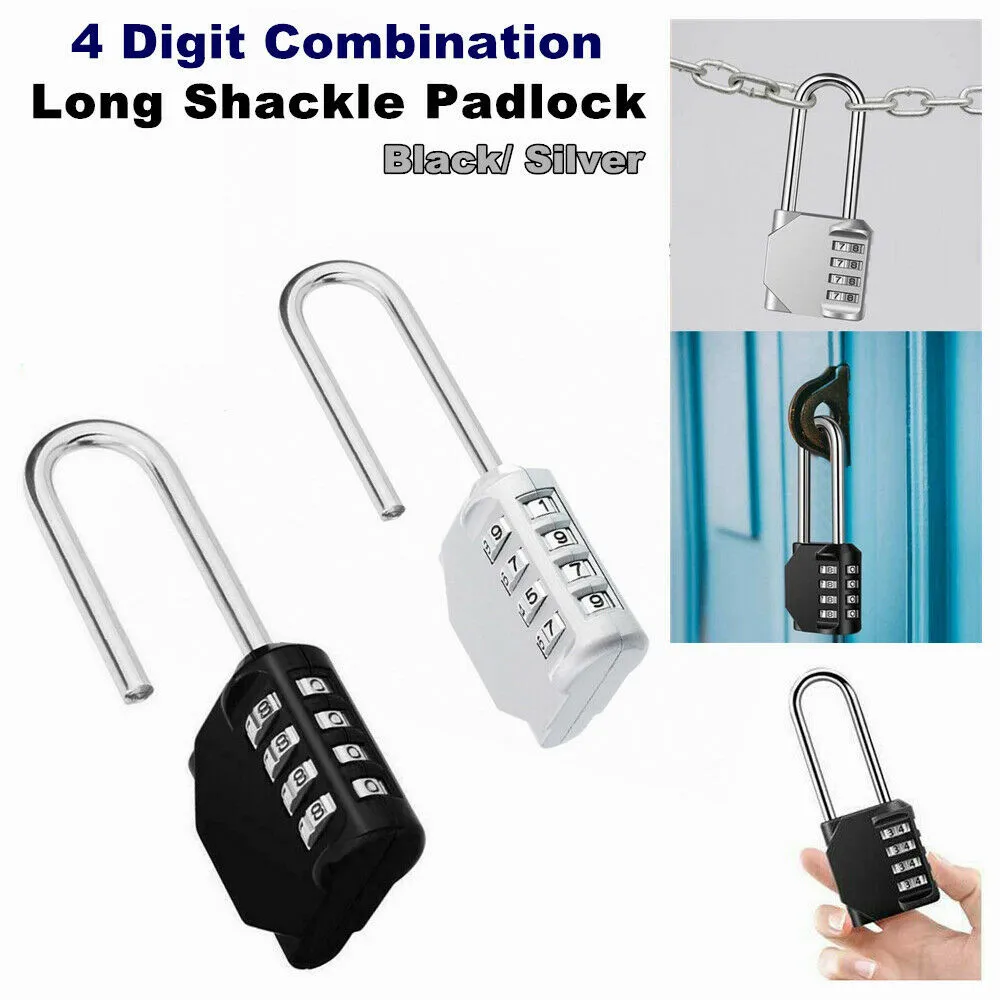 4 Digit Number Combination Pad Lock Long Shackle Padlock Outdoor ...