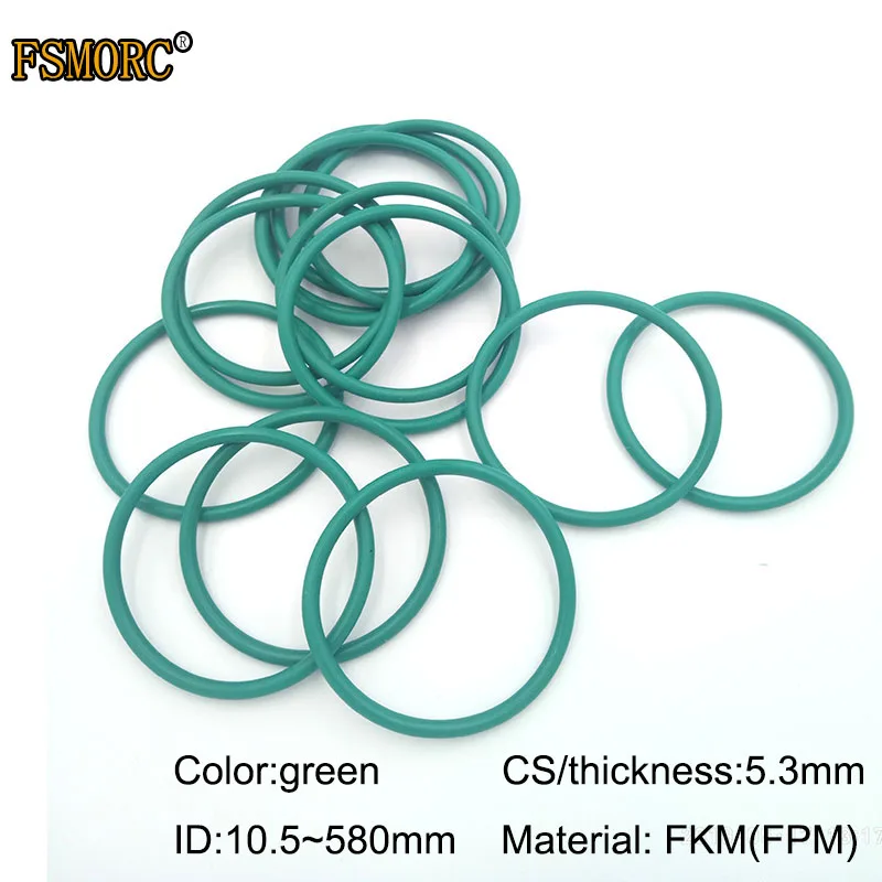 Green Fkm O Rings Id10.5mm~580mm*5.3mm Thickness/cs Oil Resistant Acid ...