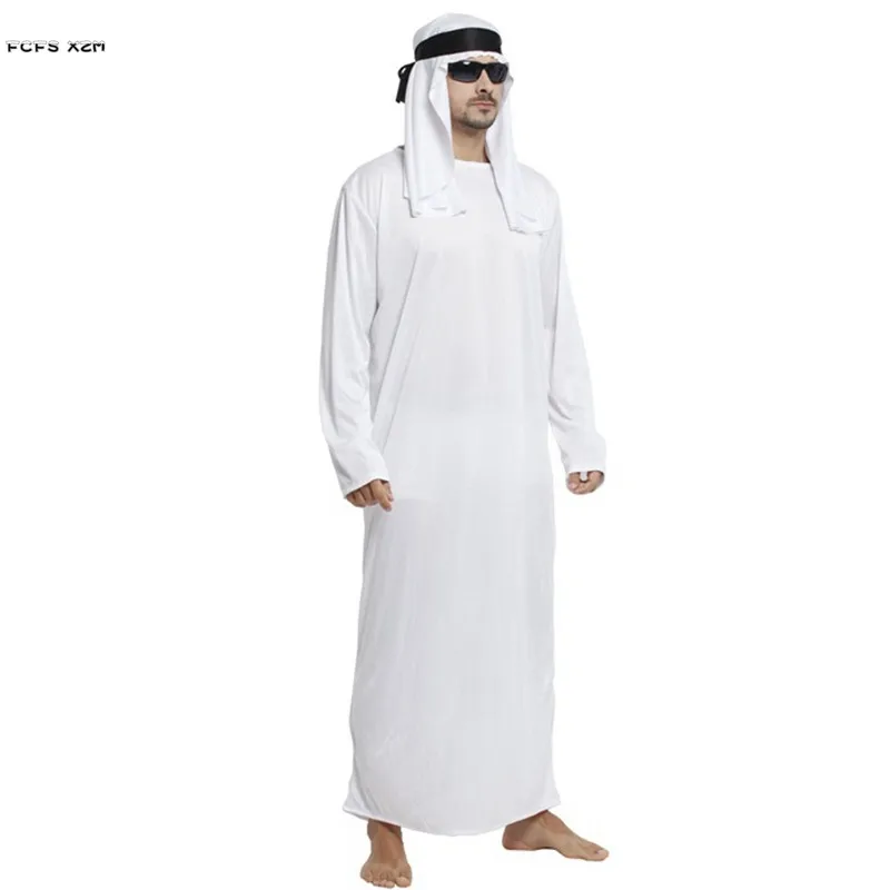 Men Halloween Arab Traditional Costume Adult White Arabic Robe Cosplay ...