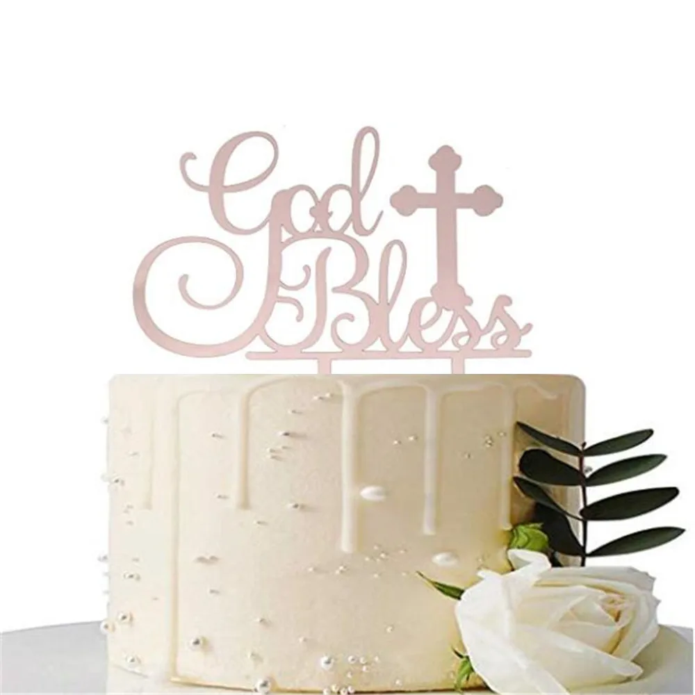 God Bless Cake Topper For Baptism Christening Dedication Rose Gold Cake god-bless-cake-topper-for-baptism-christening-dedication-rose-gold-cake