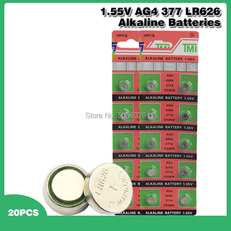 20pcs 1.55V AG4 LR626 377 Button Batteries G4 SR626 177 Cell Coin ...