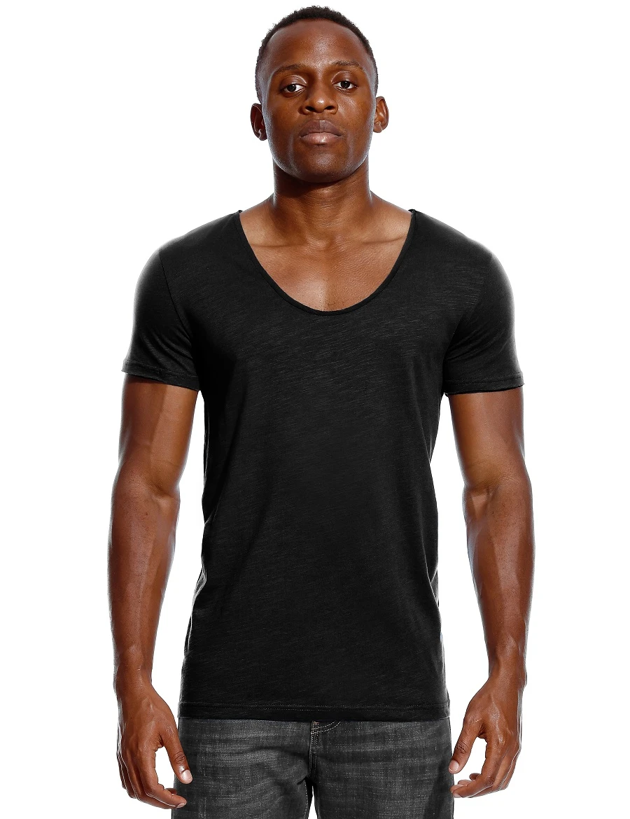 Scoop Neck T Shirt For Men Low Cut Deep V Neck Wide Vee Tee Male Tshirt ...