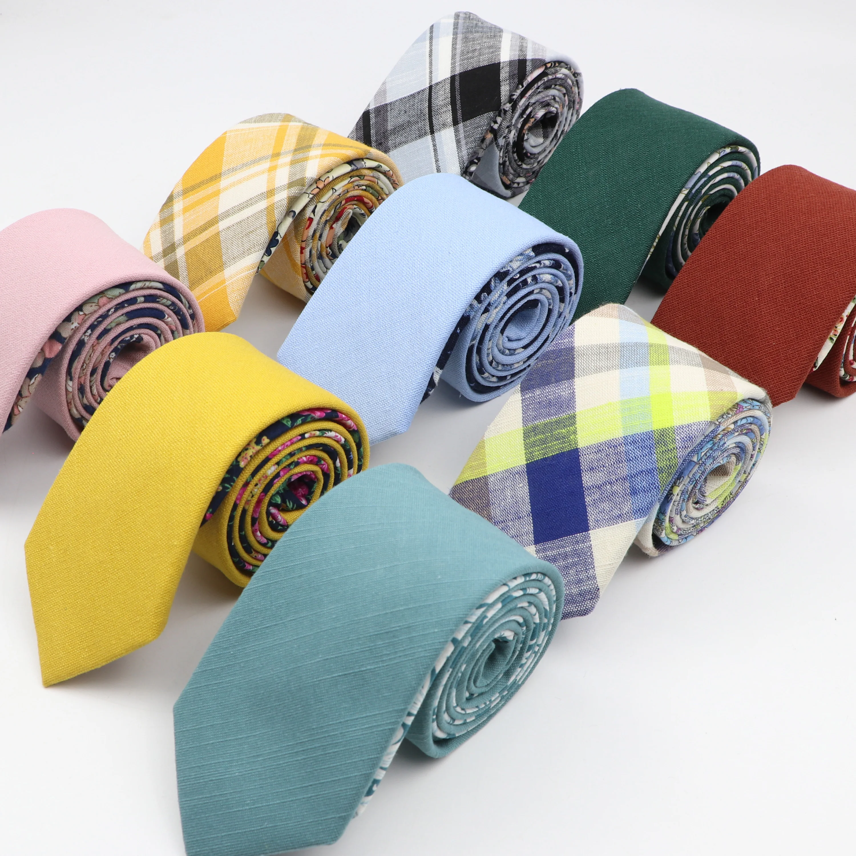 Solid Color Two Part Tie Cotton Pure Splicing Colorful Slim Neckties ...