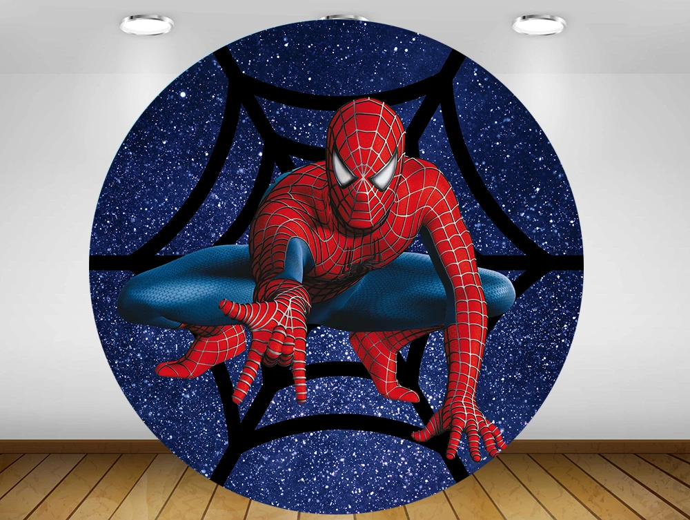 Round panel background circle backdrop Spiderman baby shower kids ...
