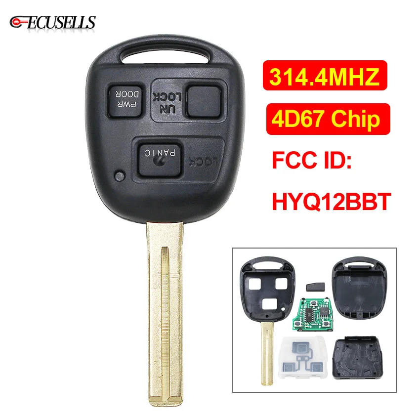 3 Button Remote Smart Car Key Fob 314.4Mhz 4D67 Chip Uncut Blade for ...
