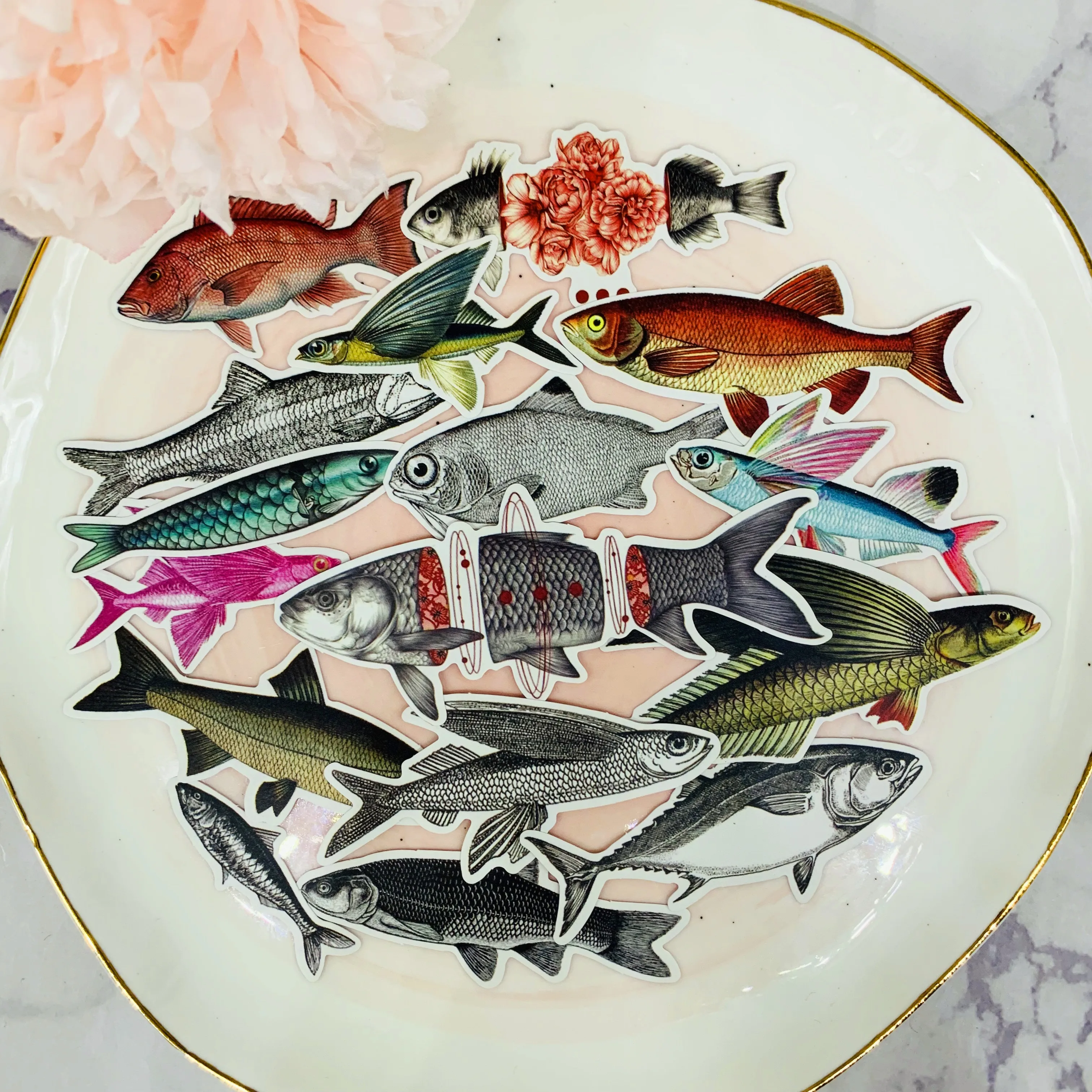 16PCS Flying fish vintage Scrapbooking stickers book Student kids toys ...