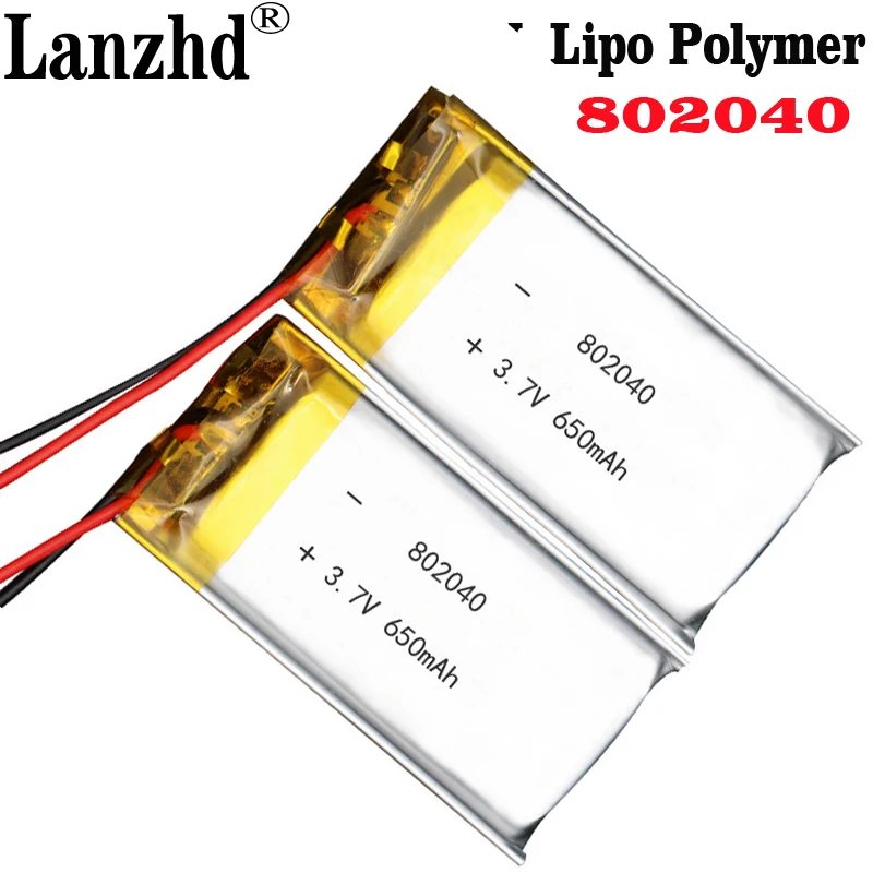 20 pces 3.7v lipo células 802040 650mah bateria de polímero de lítio ...