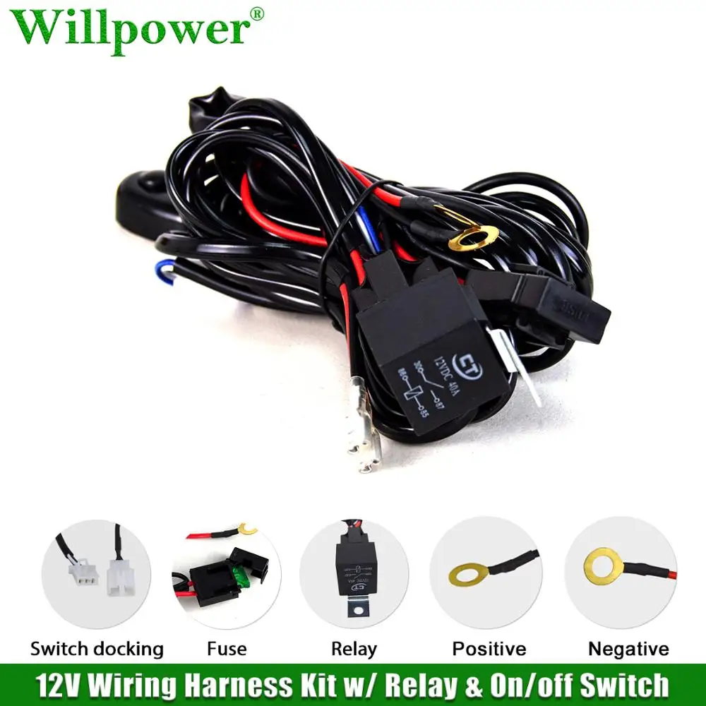 Car-12V-40A-LED-Work-Light-Bar-Wiring-Harness-Relay-Kit-Offroad-Truck ...