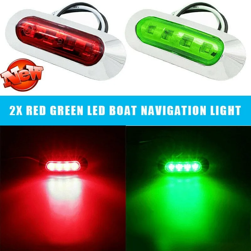 2Pcs Red Green LED Boat Navigation Light Deck Waterproof Bow Pontoon ...