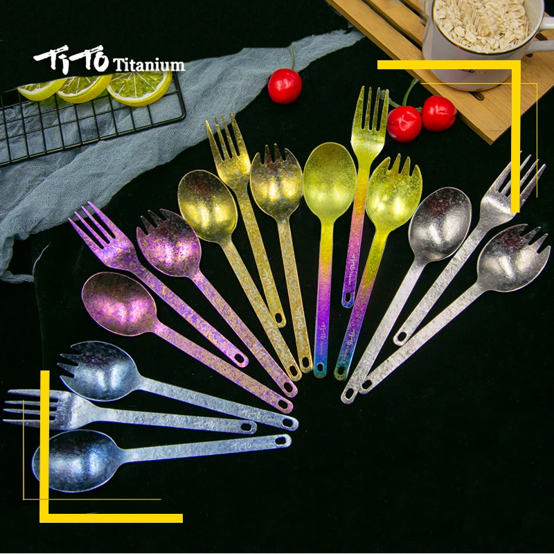 Tito Outdoor Camping Titanium Spork 1.5mm Ultralight Titanium Spoon ...