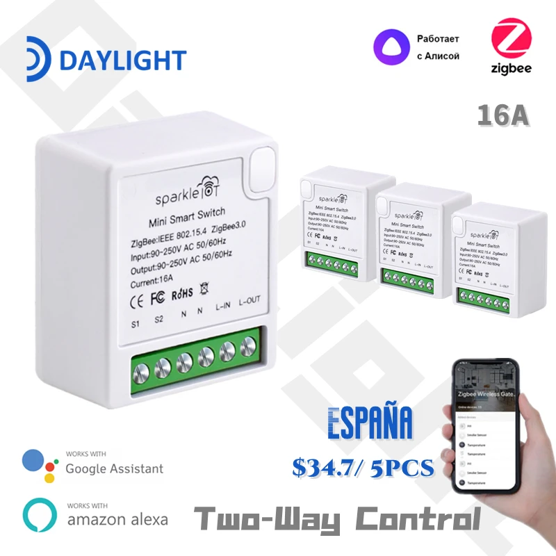 Mini interruptor Zigbee de 16A, compatible con Control de 2 vías ...
