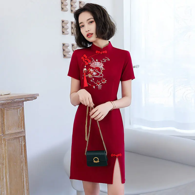 Vintage Red Cheongsam Dress Woman Traditional Chinese Dresses Classic ...