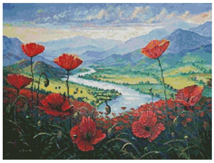 Red Poppies and River Valley Flowers Top Quality Cross Stitch Kits 14CT ...