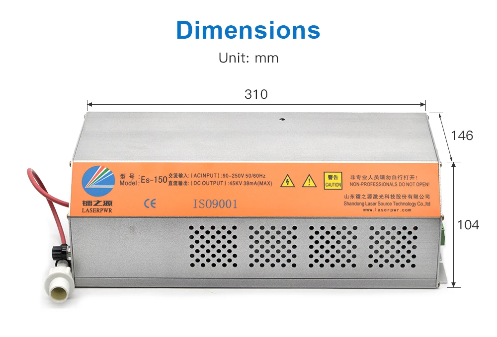 WaveTopSign 150-180W HY-Es150 Co2 Laser Power Supply for CO2 Laser En – wavetopsign