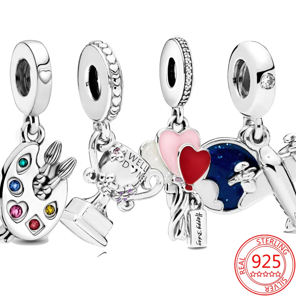 Real 925 Sterling Silver First Champion Trophy Flower Pendant Charm Fit ...