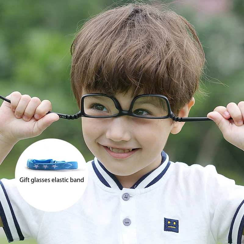 Kids Child Glasses Frame Flexible Tr90 Ultralight Silica Gel Bendable Eyeglasses Lanyard Myopia ...