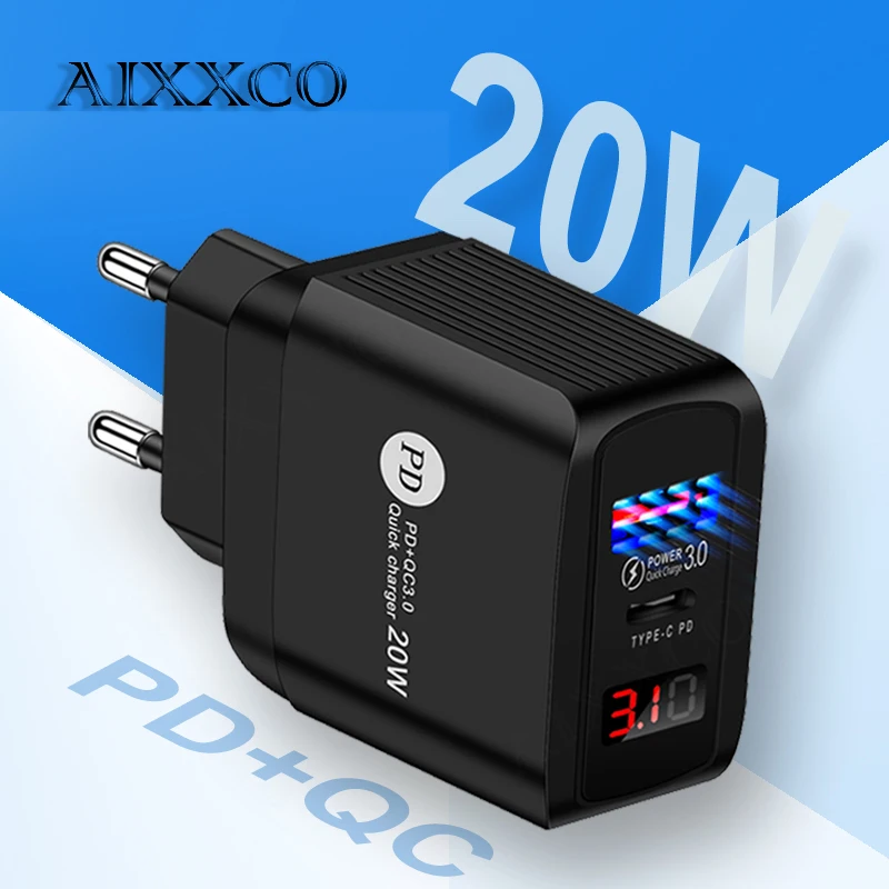 Aixxco pd 20w usb tipo c carregador adaptador da ue carga rápida do telefone para o iphone 12 ...