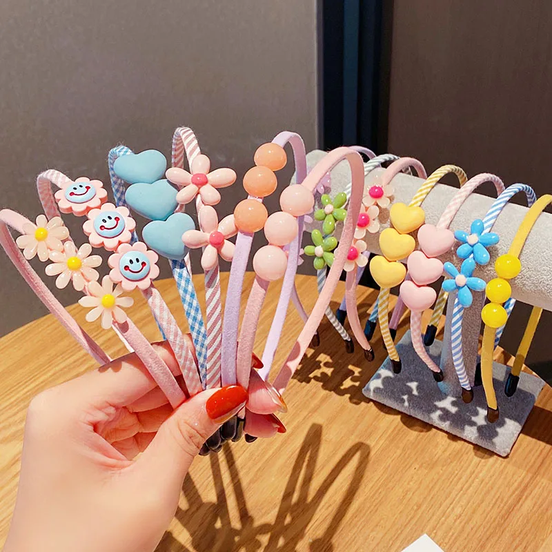 신상 여자 귀여운 캔디 색상 만화 꽃 하트 헤어밴드 아이 사랑스러운 머리 장식 머리띠 모자 패션 헤어 액세서리여성용 헤어