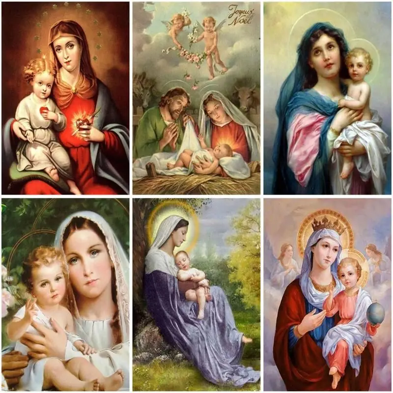 Gatyztory Painting By Numbers Virgin Mary And Children Adults Drawing ...