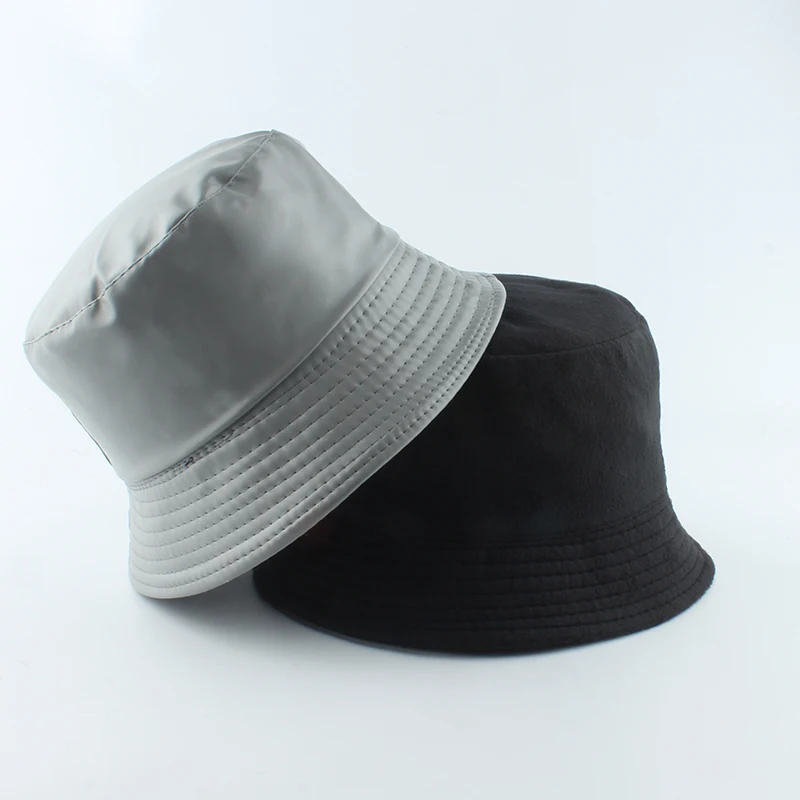 Autumn Winter Bucket Hat Faux Leather Bucket Cap Men Women Fashion ...