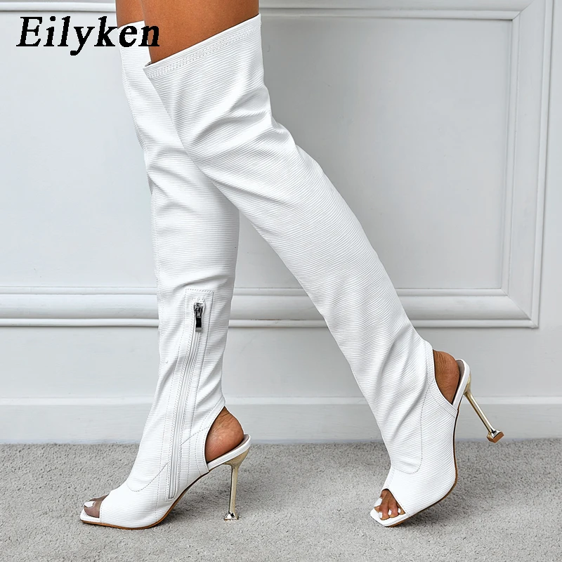 Eilyken New Design White Black Peep Toe Over The Knee Boots Fashion ...