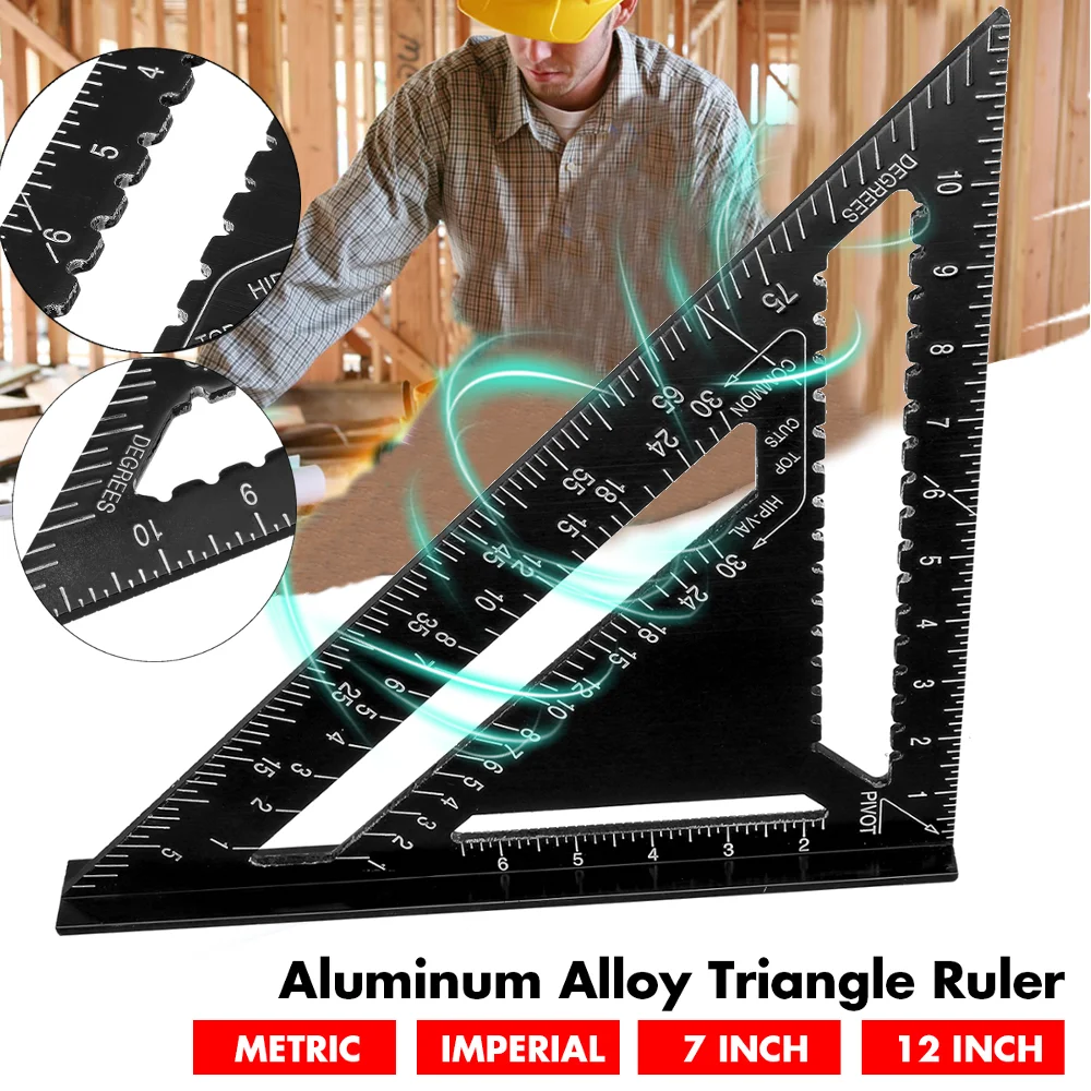 7/12 inch Metric Angle Ruler Aluminum Alloy Triangular Measuring Ruler ...