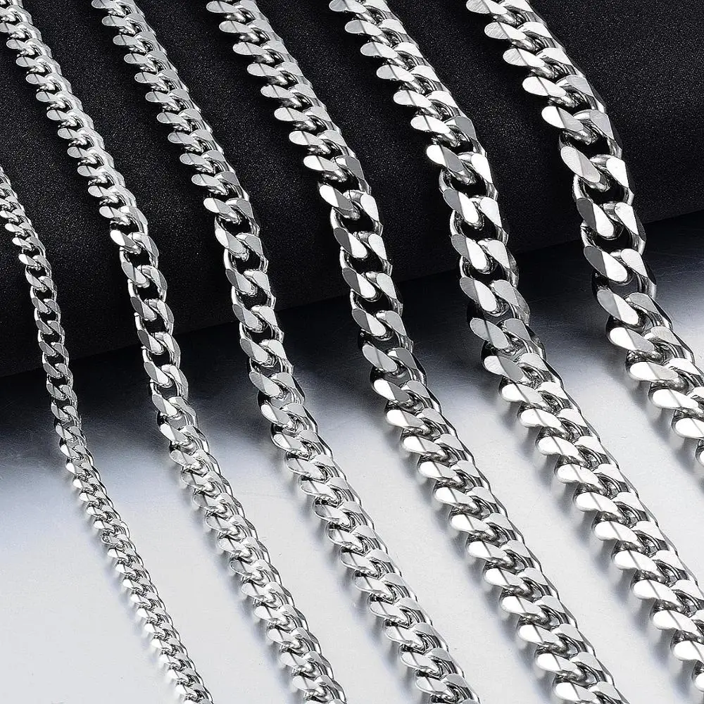 Hot Stainless Steel 3.5mm-9mm Cuban Chain Silver Color Waterproof Men's ...