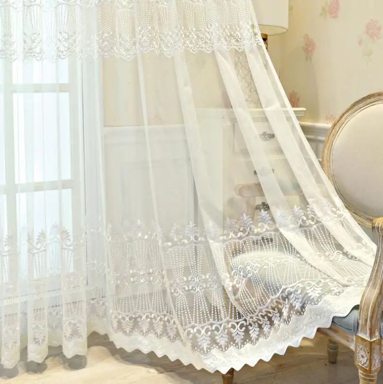 Jacquard White Embroidered Voile Curtains For Bedroom Window Curtain ...