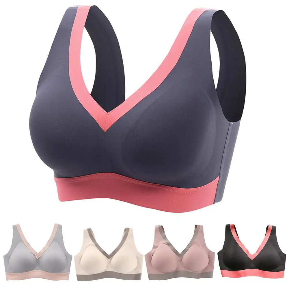 2020 Women Seamless Color Block Padded Push Up Brassiere Bra Running ...