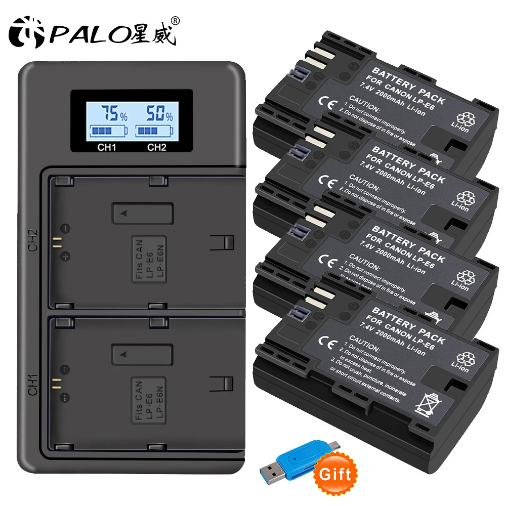 LP E6 LP E6 LPE6 E6N Battery + LCD Dual Charger For Canon EOS 5DS R 5D ...