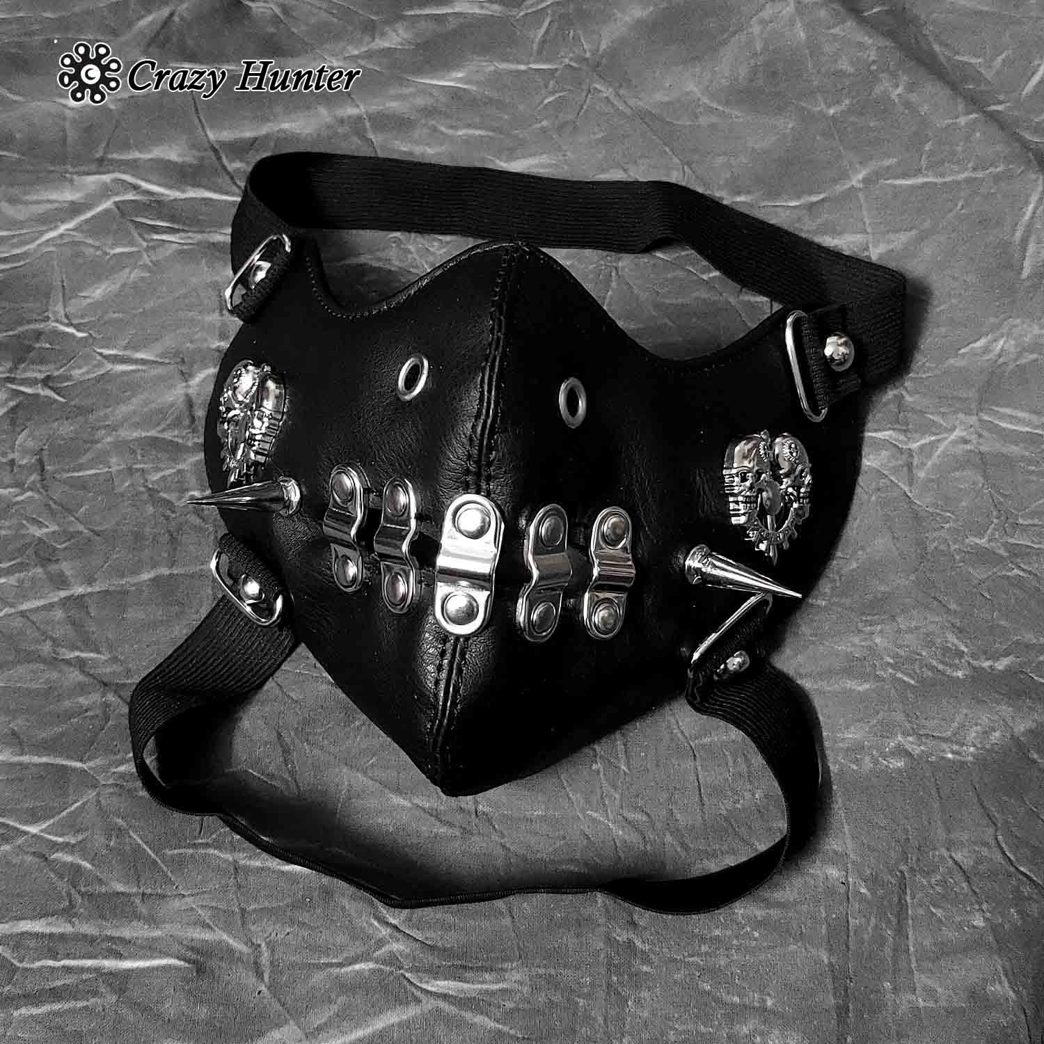 Mens Skull Spike Punk Gothic Leather Mask Cosplay Biker Mask|Costume ...