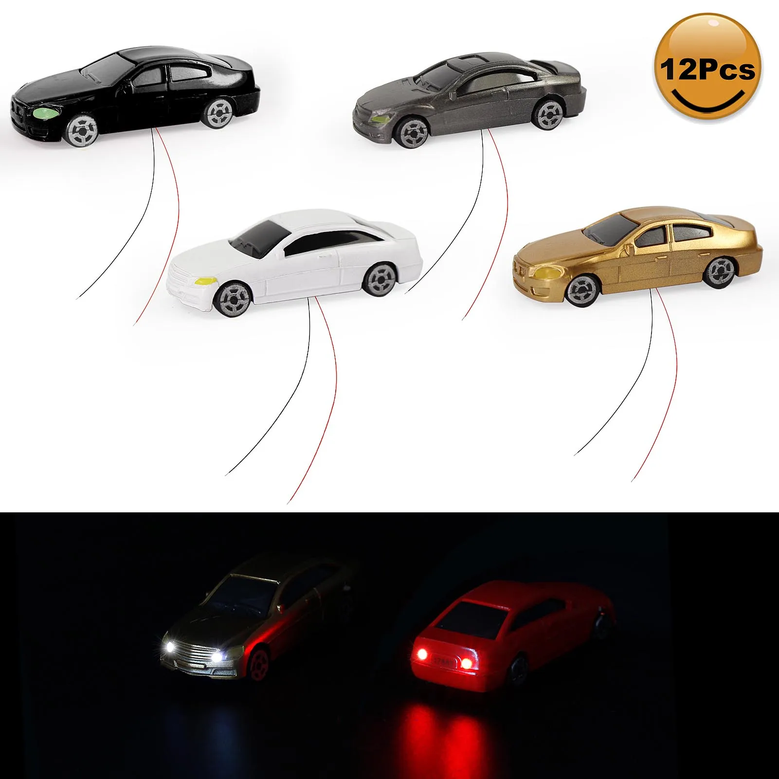 EC100 12pcs HO TT Scale 1:87 Model Lighted Car With 12V or 3V LED ...